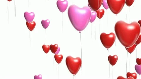 Heart-shaped balloons flying up - seamle... | Stock Video | Pond5