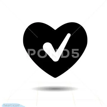 Heart vector black icon, Love symbol. Check mark in heart. Valentines ...