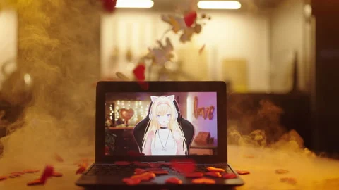 Hearts falling on computer with AI girlf... | Stock Video | Pond5