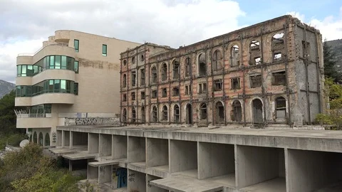 Heavily damaged Tito Palace building, Si... | Stock Video | Pond5