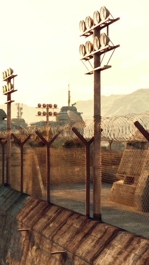 heavily fortified military base with a w... | Stock Video | Pond5