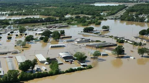 Heavy flooding natural disaster aerial | Stock Video | Pond5