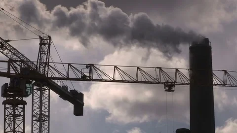 Heavy industry construction smokestacks ... | Stock Video | Pond5
