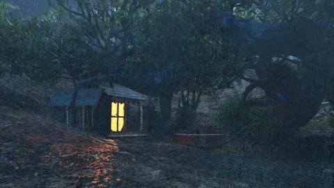 Heavy rain fell on the house in the midd... | Stock Video | Pond5