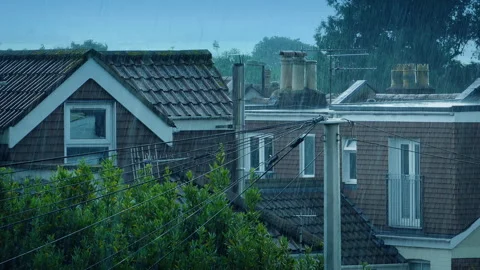 Heavy Rain On Houses Typical Residential... | Stock Video | Pond5
