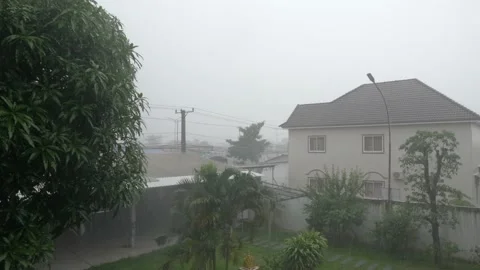 Heavy rain inside the yard of the house | Stock Video | Pond5