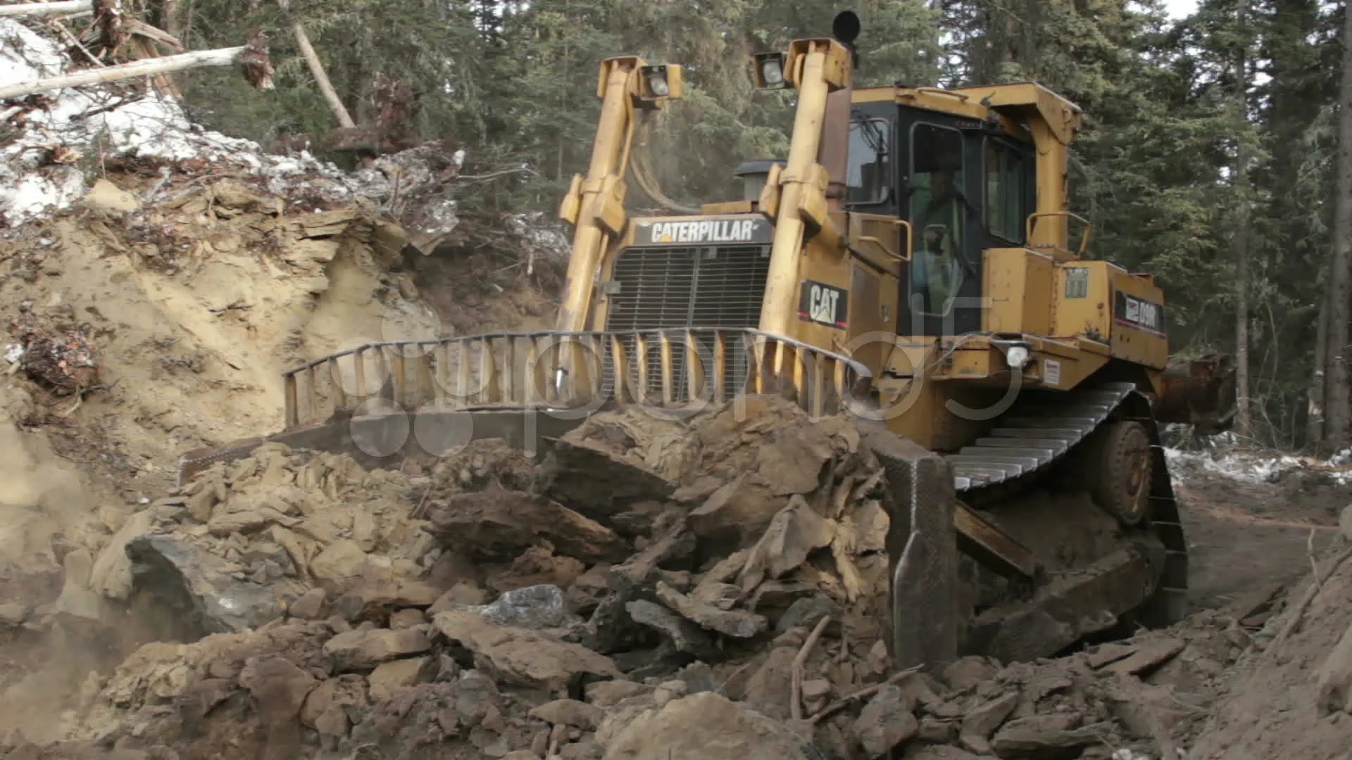 Cartoon Bulldozer Pushing Dirt