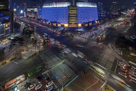 Heavy traffic in front of Lotte World to... | Stock Video | Pond5