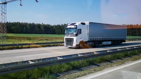 a heavy truck moves on the autobahn. Slo... | Stock Video | Pond5