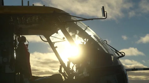 Helicopter cabin in sun. Side view. Door... | Stock Video | Pond5