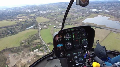 Helicopter Cockpit view inside flying ov... | Stock Video | Pond5