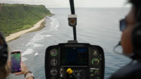 Helicopter flight from inside cabin, coc... | Stock Video | Pond5