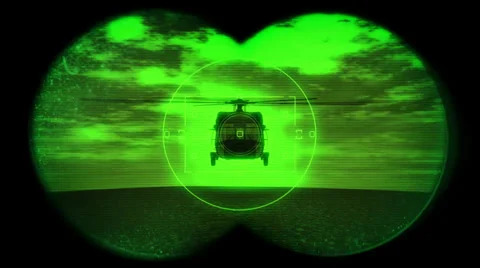 helicopter in night vision binoculars | Stock Video | Pond5