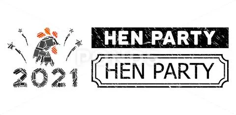Hen Party Scratched Stamp with Notches and 2021 Rooster Fireworks ...