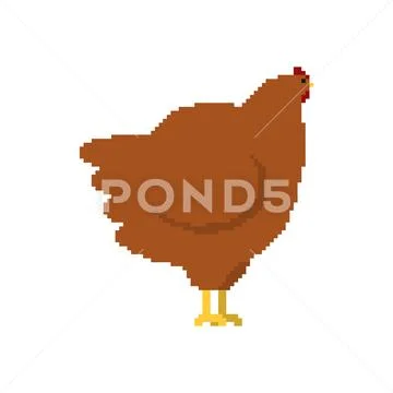 Hen pixel art. Chicken pixelated. Farm bird 8 bit. ~ Clip Art #161937727
