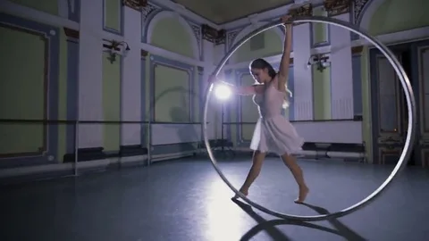 Her life is circus. Woman rotate on cyr ... | Stock Video | Pond5