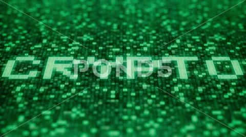 Hexadecimal symbols on a green computer screen compose CRYPTO word. 3D rendering: Royalty Free ...