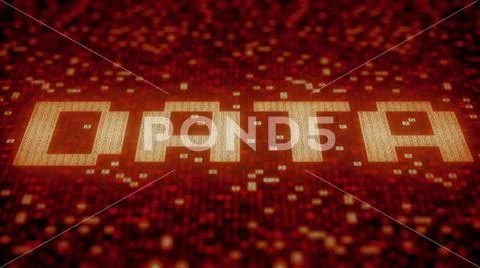 Hexadecimal symbols on a red computer screen compose DATA word. 3D rendering: Graphic #112145045