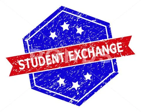 Hexagon Bicolor STUDENT EXCHANGE Stamp with Grunged Texture: Graphic ...
