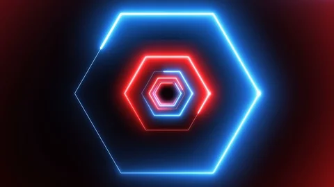 Hexagon neon tunnel loop. Blue and red n... | Stock Video | Pond5
