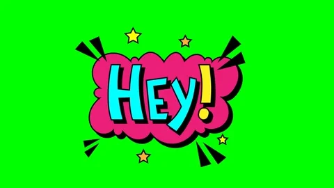 HEY Comic words animation green screen | Stock Video | Pond5