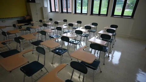 Hi camera looking down on student desks ... | Stock Video | Pond5
