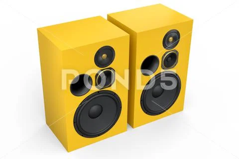 Hi-fi speakers with loudspeakers isolated on white background. 3d ...