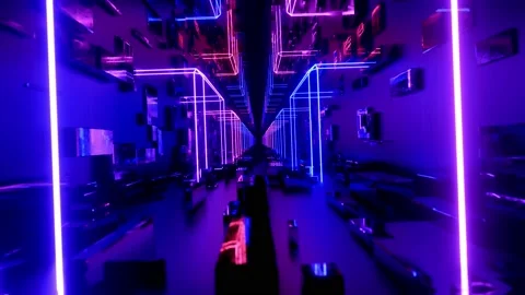 Hi-tech neon sci-fi tunel. Flashes neon ... | Stock Video | Pond5