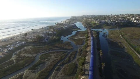 High aerial over an Amtrak train traveli... | Stock Video | Pond5