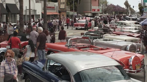 High angle of a classic car show in a Ca... | Stock Video | Pond5