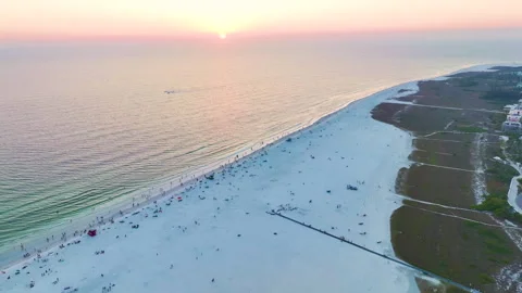 High angle view of crowded Siesta Key be... | Stock Video | Pond5