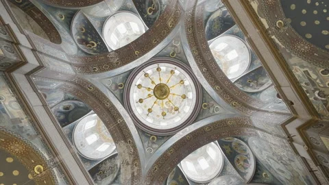 High ceiling. Action. A huge temple with... | Stock Video | Pond5