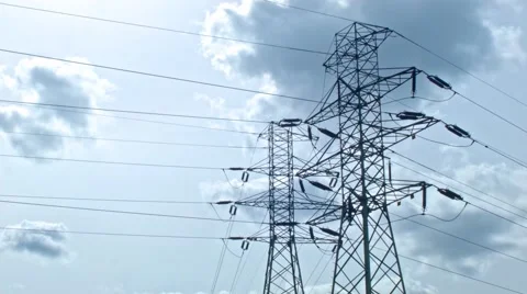 High current pillars, wires sky in the b... | Stock Video | Pond5