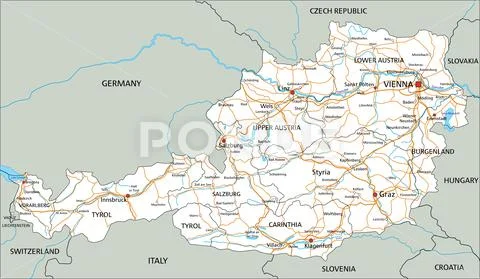High detailed Austria road map with labeling. ~ Clip Art #153835635