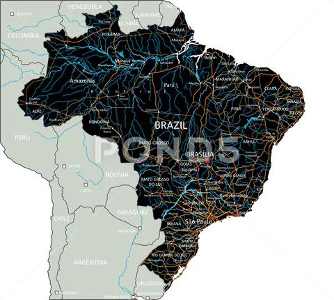 High detailed Brazil road map with labeling. Illustration #153842820