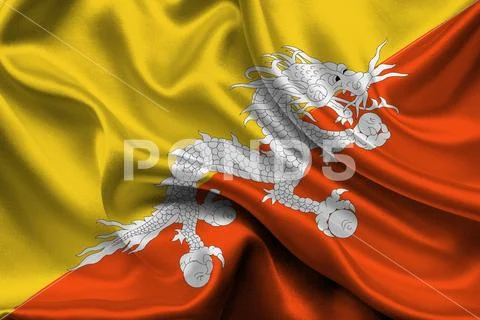 High detailed flag of Bhutan. National Bhutan flag. Asia. 3D ...