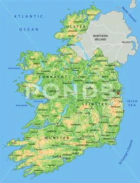 High detailed Ireland physical map with labeling.: Royalty Free #154395282