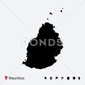 High detailed vector map of Mauritius with navigation pins. ~ Clip Art ...