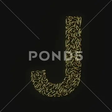 High resolution letter J symbol made of molded golden lines. 3d ...