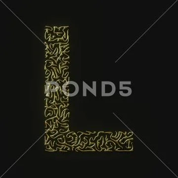 High resolution letter L symbol made of molded golden lines. 3d ...