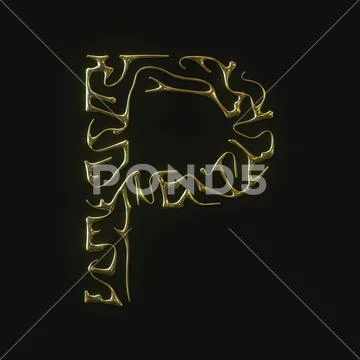 High resolution letter P symbol made of molded golden lines. 3d ...