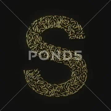 High resolution letter S symbol made of molded golden lines. 3d ...
