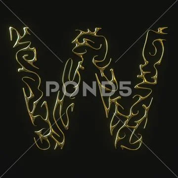 High resolution letter W symbol made of molded golden lines. 3d ...