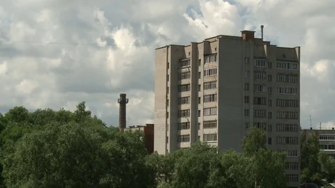 High rise building and factory chimney a... | Stock Video | Pond5