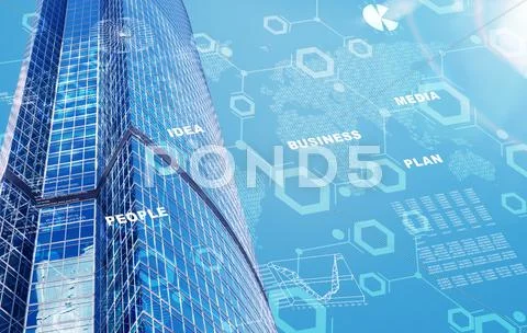 High-rise buildings with world map and numbers Illustration #55812944