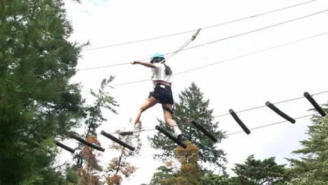High-Ropes Course In An Adventure Park | Stock Video | Pond5