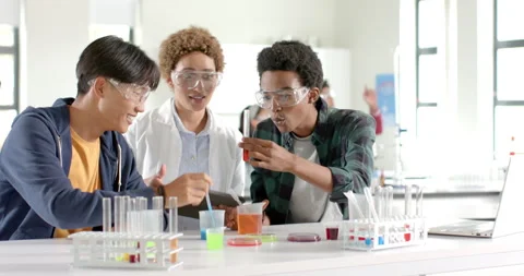 In high school, teenagers conducting sci... | Stock Video | Pond5