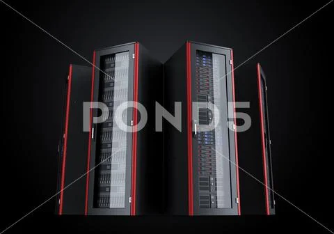 High speed network server database rack enclosure cabinet Stock Photo ...