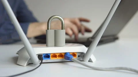 High speed wi-fi router with lock. Man u... | Stock Video | Pond5