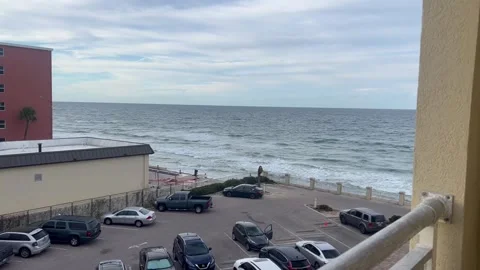 High tide ocean view from hotel balcony ... | Stock Video | Pond5